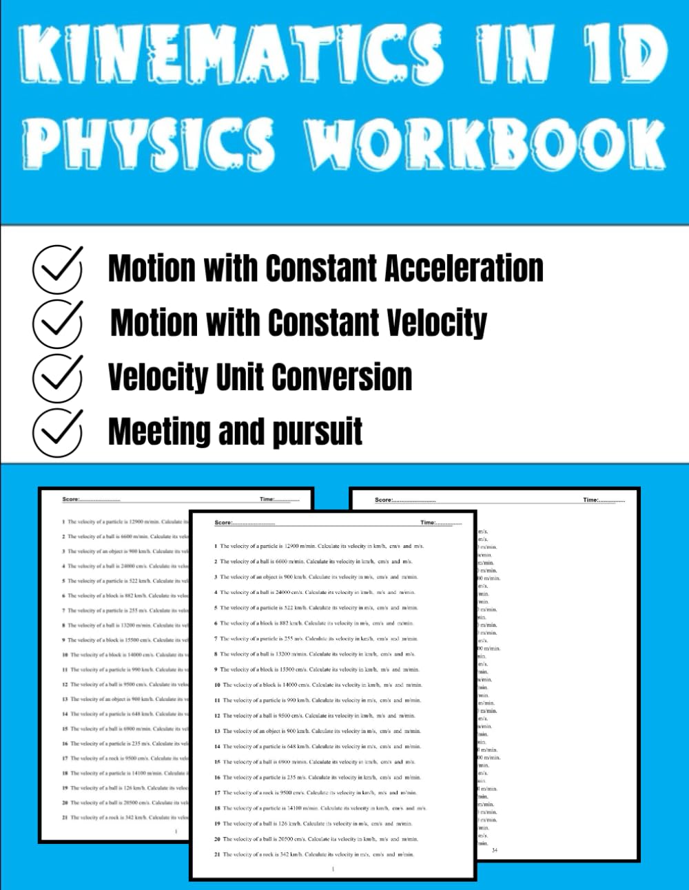 Kinematics In 1D Physics Workbook: Motion with Constant Acceleration ...