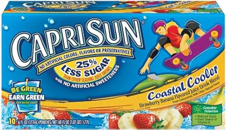 Capri Sun Coastal Cooler Strawberry Banana Juice Drink (6 oz Pouches, 4 ...