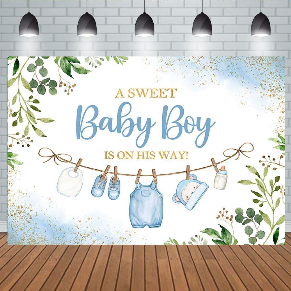 Amazon.com : Aperturee 5x3ft Cute Clothes Baby Shower Backdrop for Boys ...