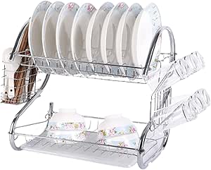 Ckuakiwu 2 Tier Dish Drainer Rack for 10kg Loading Stainless Steel Dish ...