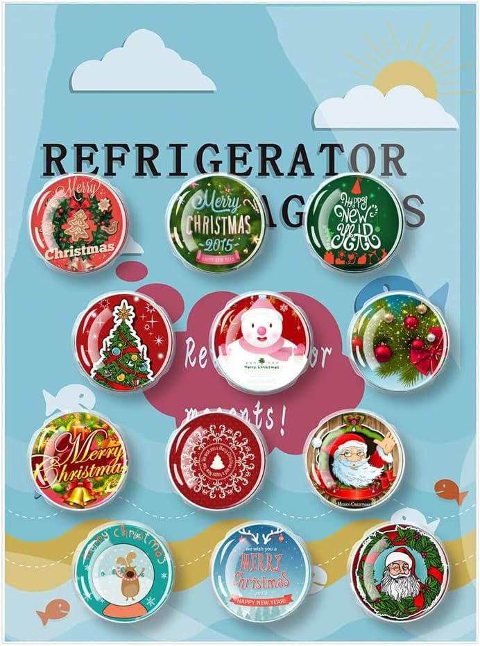 Amazon.com: 12pcs Christmas Themed Circular Refrigerator Magnets ...
