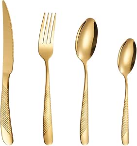 Amazon.com | 48 piece gold hammered silverware set for 12, stainless ...