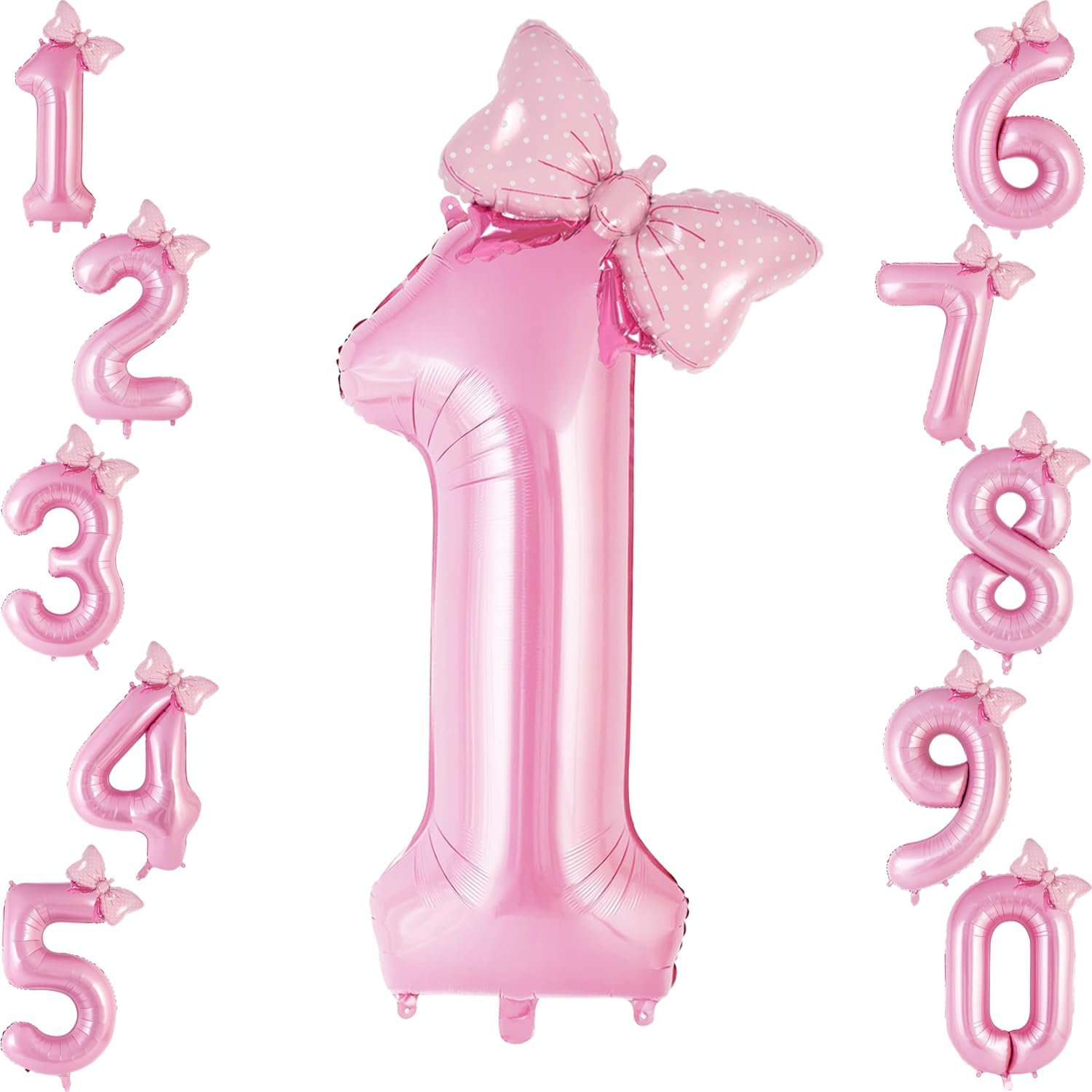 Amazon.com: Light Pink 1 Balloon Number Pink Bow Birthday Decorations ...