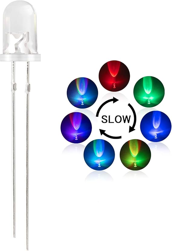 DiCUNO 100 Pieces 5MM RGB Slow Flashing LEDs, Multi Color Changing ...