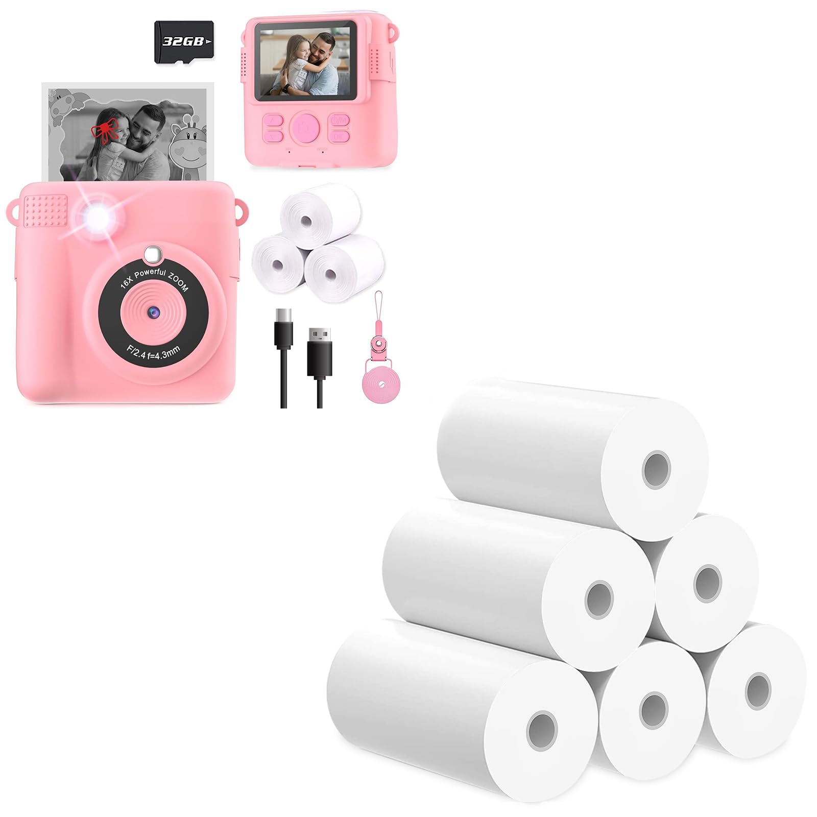 Amazon.com : ESOXOFFORE Instant Print Camera*1&6 Rolls Print Paper*1 ...