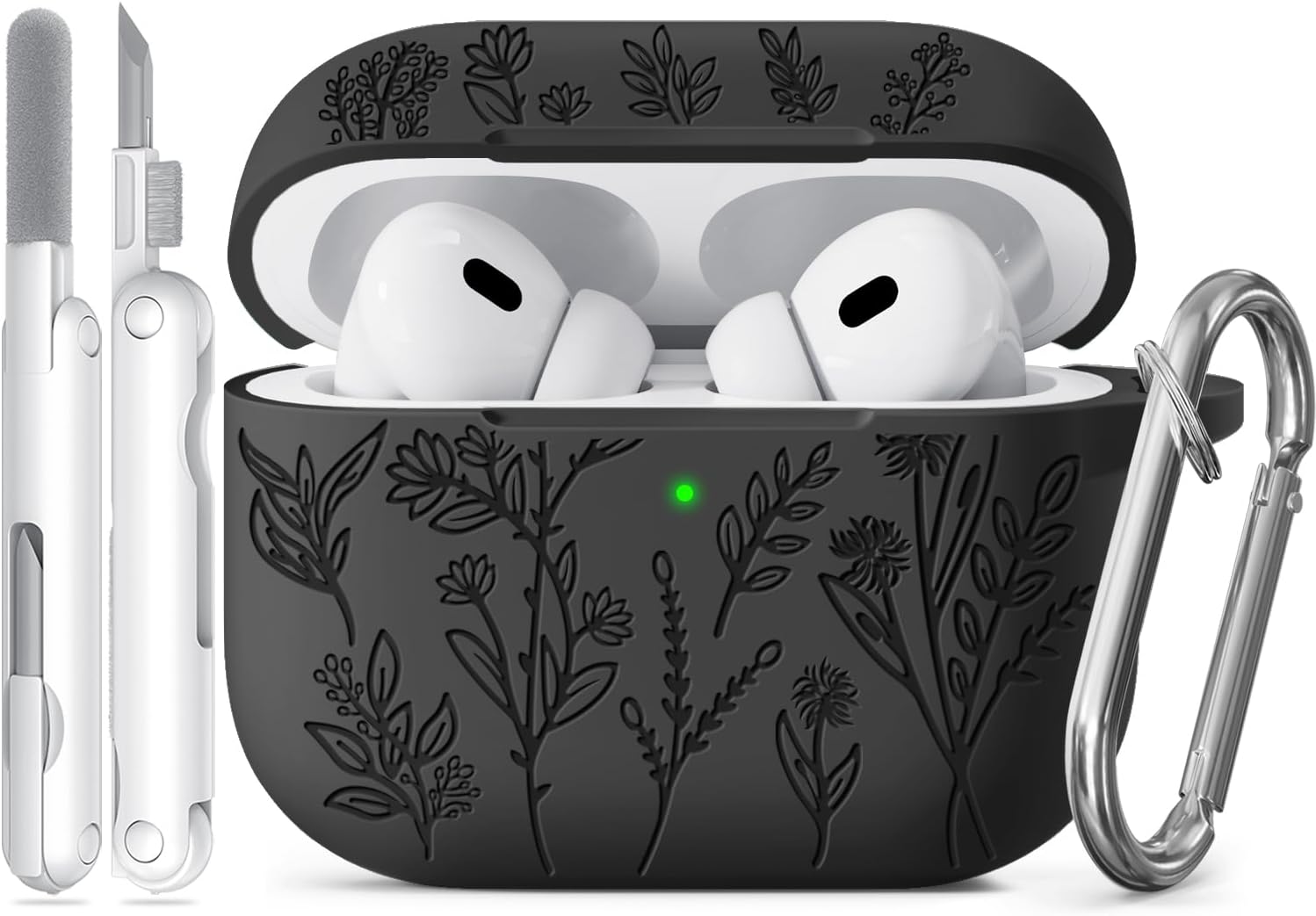 Amazon.com: Flower Engraved Case for AirPods Pro 2 with Cleaning Kit ...