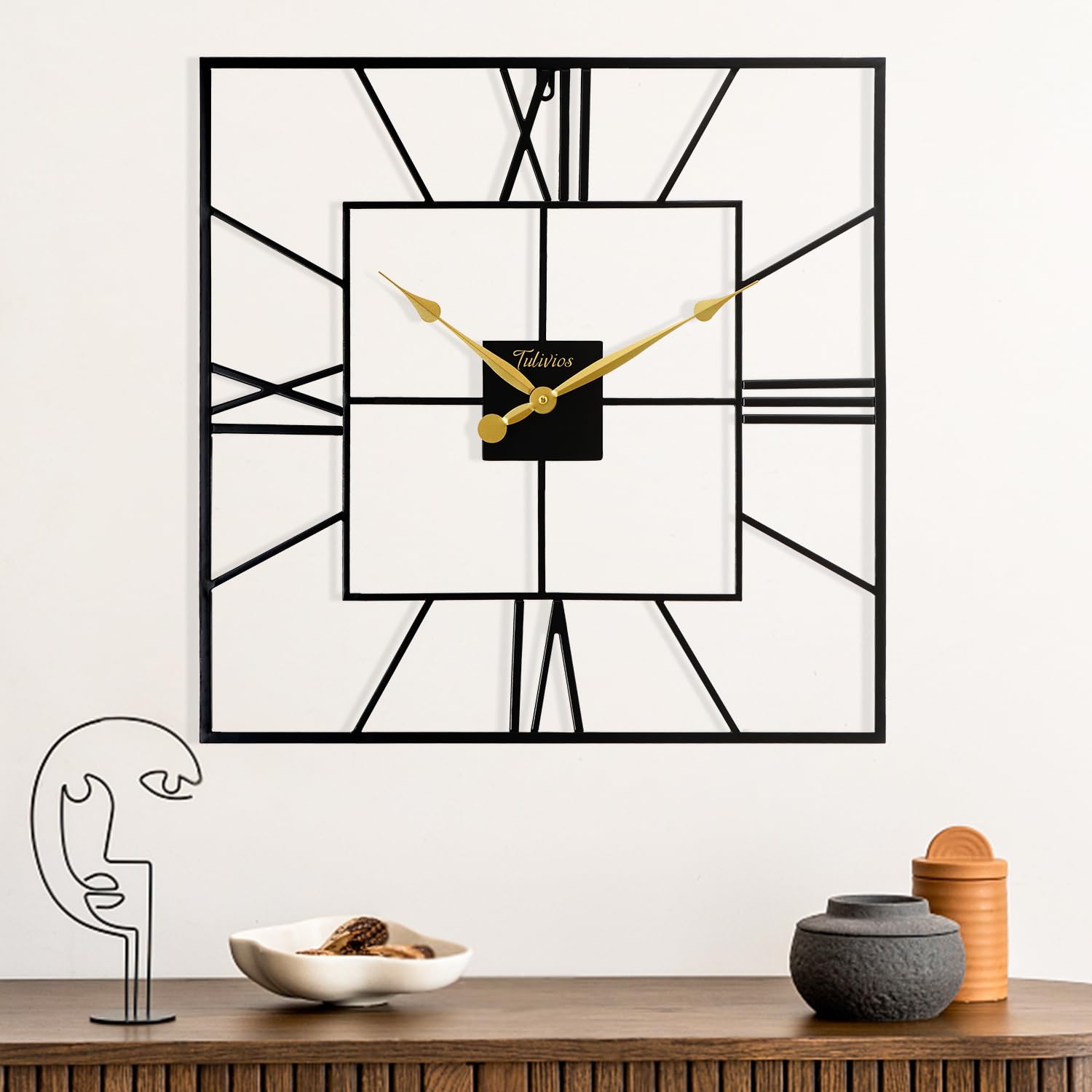 Large 24In Wall Clock Square,Vintage Farmhouse Wall Decor,Boho Metal ...