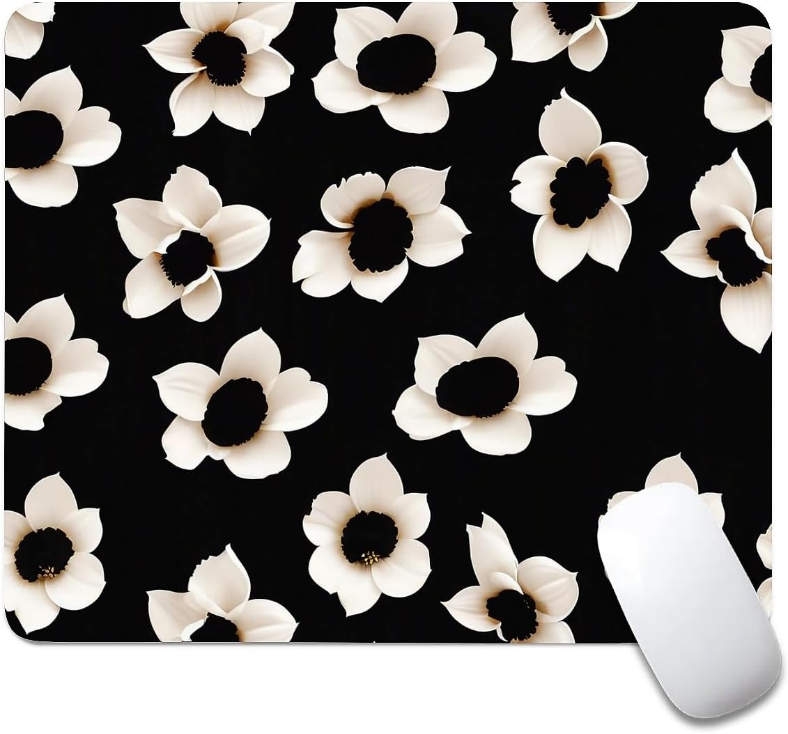 Amazon.com: Square Mouse Pad Black White Flowers 1, Personalized ...
