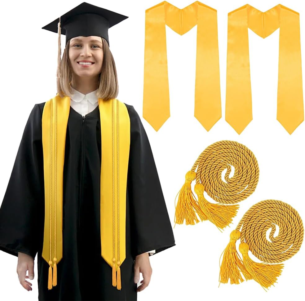 Amazon.com: Airsnigi 4 Pieces Gold Graduation Stole Honor Cord Class of ...