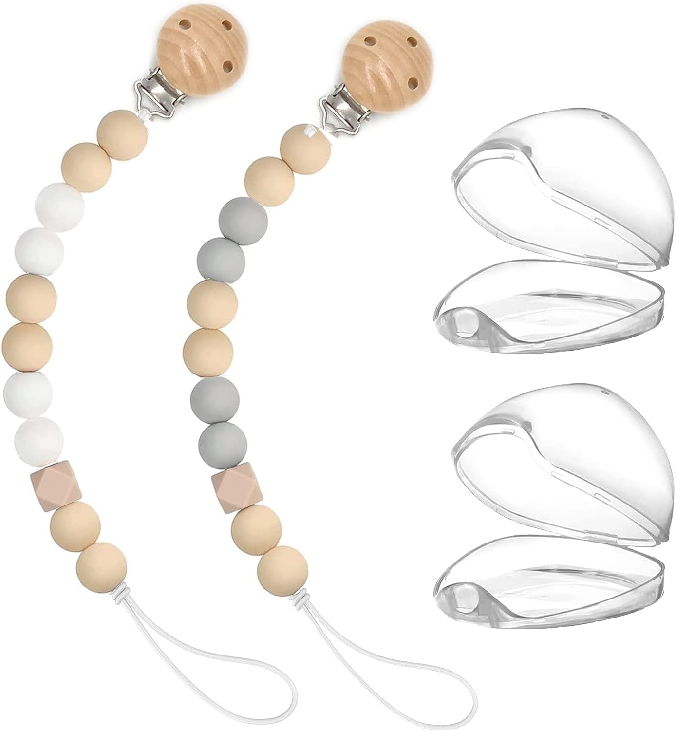 TDNE 4 Pcs Pacifier Set (2 Clip & 2 Case), Dummy Holder Clip for Baby ...