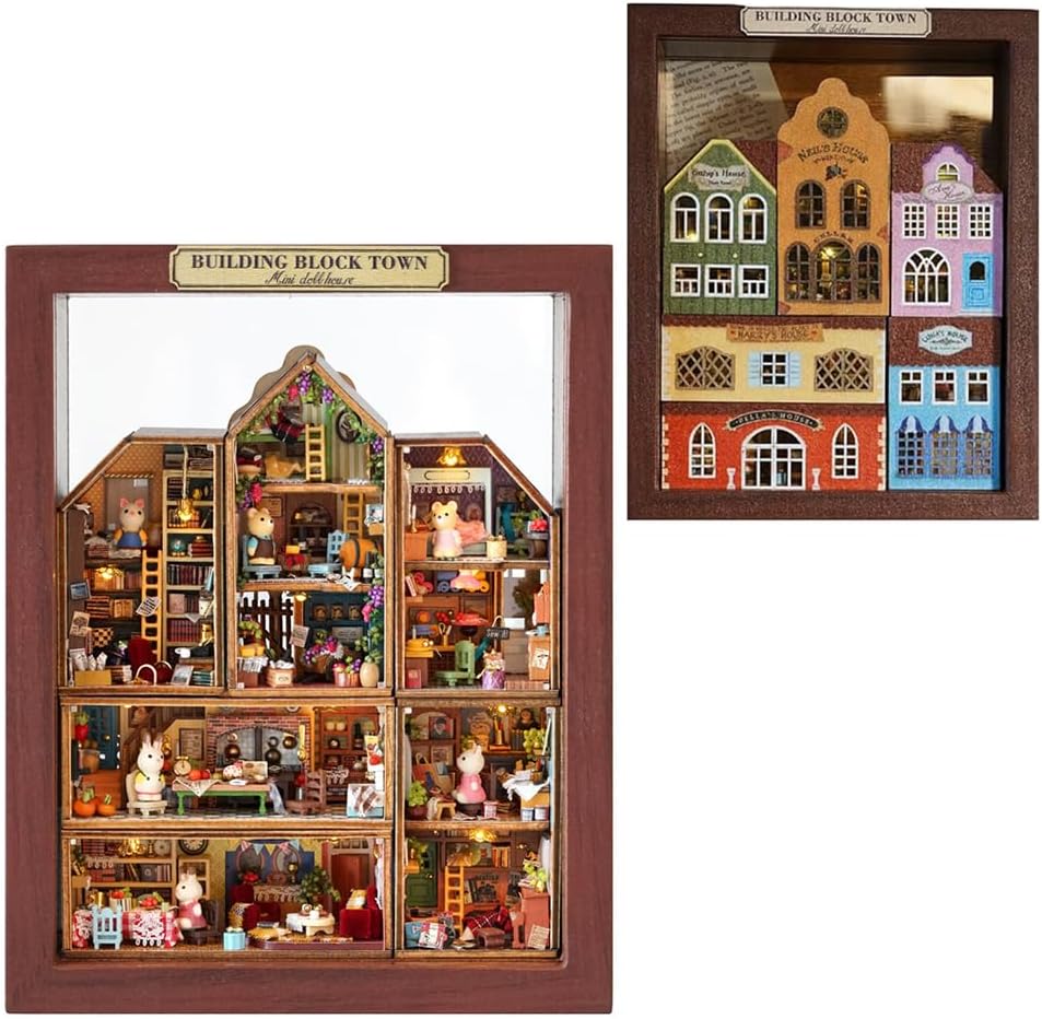 Amazon.com: DIY Miniature House Kit Miniatures Building Block Town ...