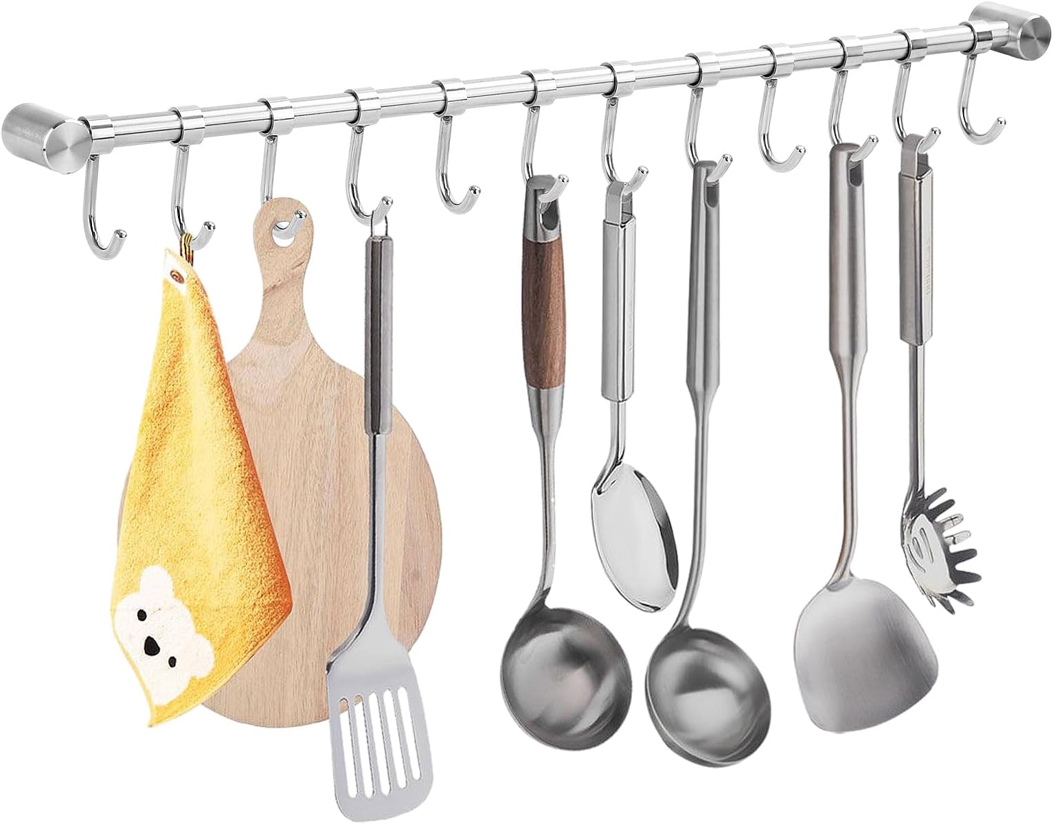 Lesfit Kitchen Utensil Hanging Rack Rail with 8 hooks, Wall Mounted ...