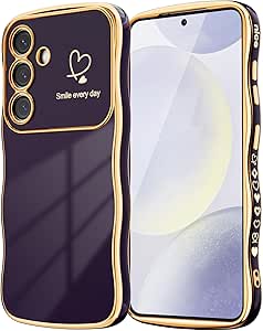 Amazon.com: MINSCOSE for Samsung Galaxy S24 FE Phone Case,Luxury Cute Curly Wave Frame with Love ...