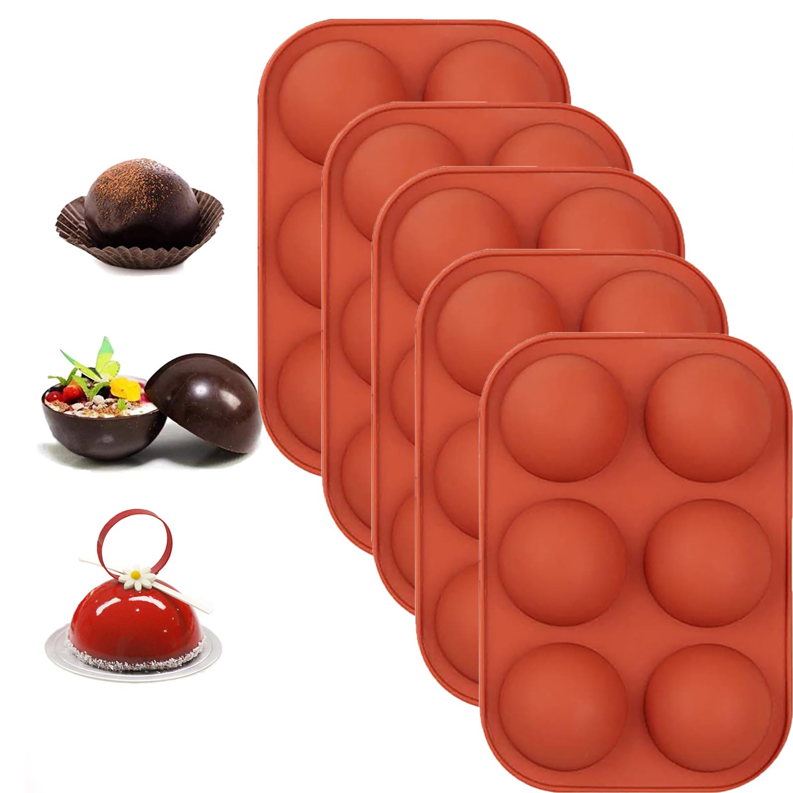 Amazon.com: 5 Pack Ball Chocolate Candy Mold, 6-Cavity Ball Shape ...