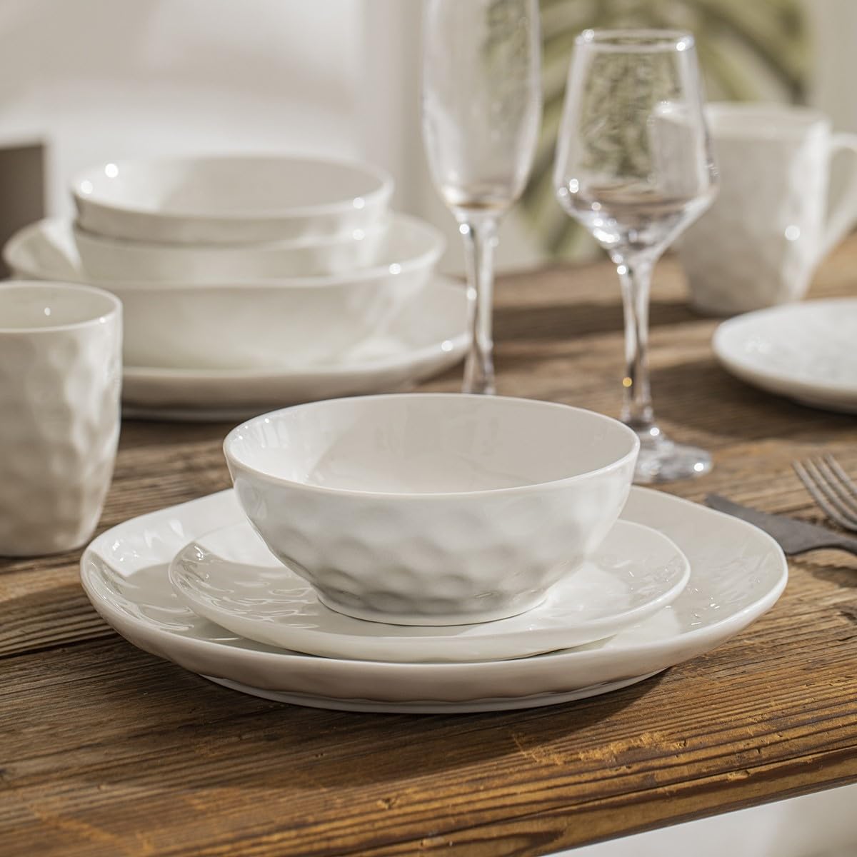 HOMBENE Plates and Bowls Sets, 26 Piece w/Rectangula Dinnerware Sets ...