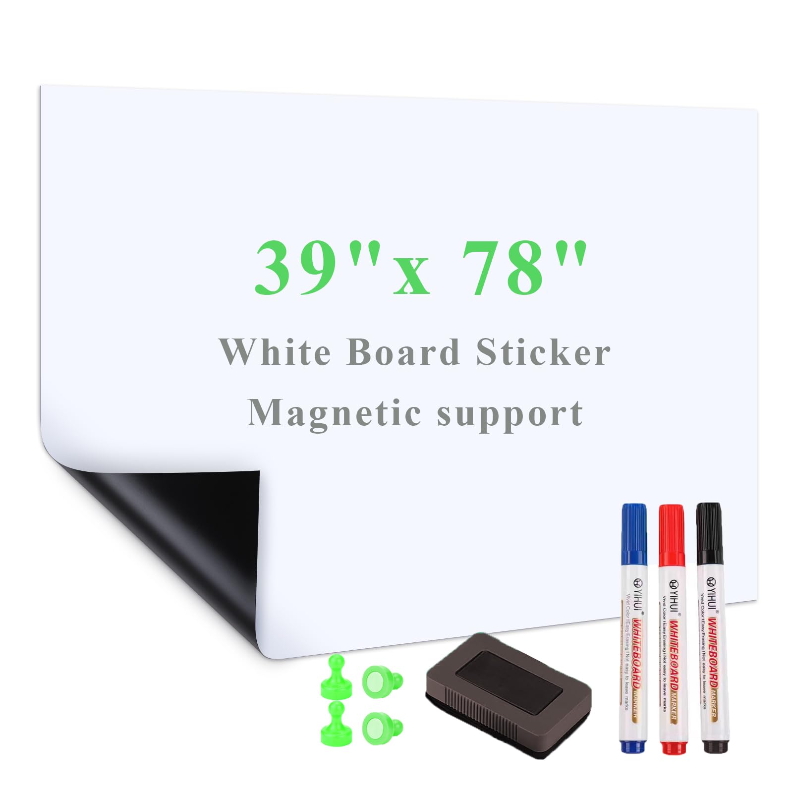 Amazon.com : Qiytecno White Board Sticker Adhesive, 39" x 78" Magnetic ...