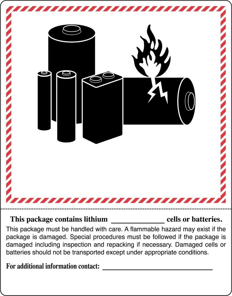 Caution : Lithium Battery Pictogram with Hazard Statement - White/Label ...