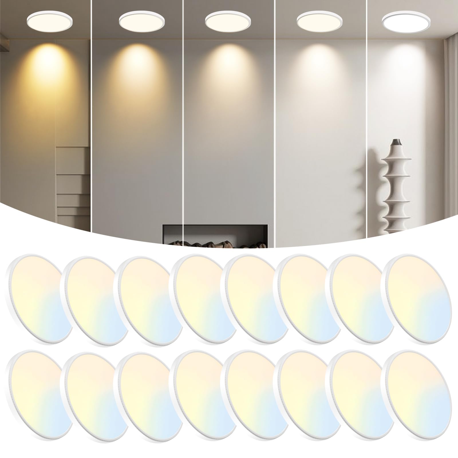 WKONCLDY 16-Pack 7.5Inch LED Ceiling Lights, 5 Colors Selectable Flush ...