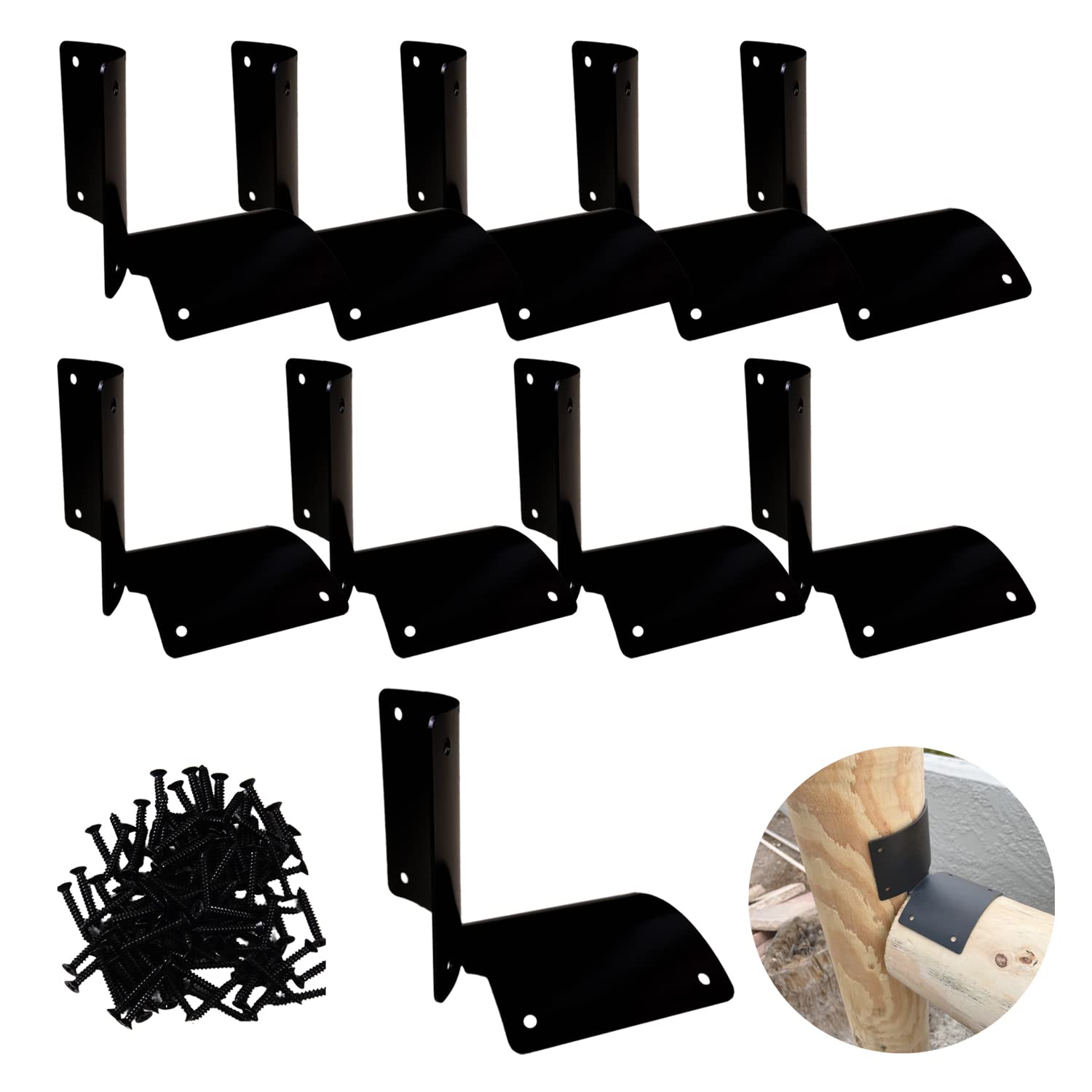 SRNETKJ 10 PCS 90 Dgree Round Wood Post Fence Brackets Black Heavy Duty ...