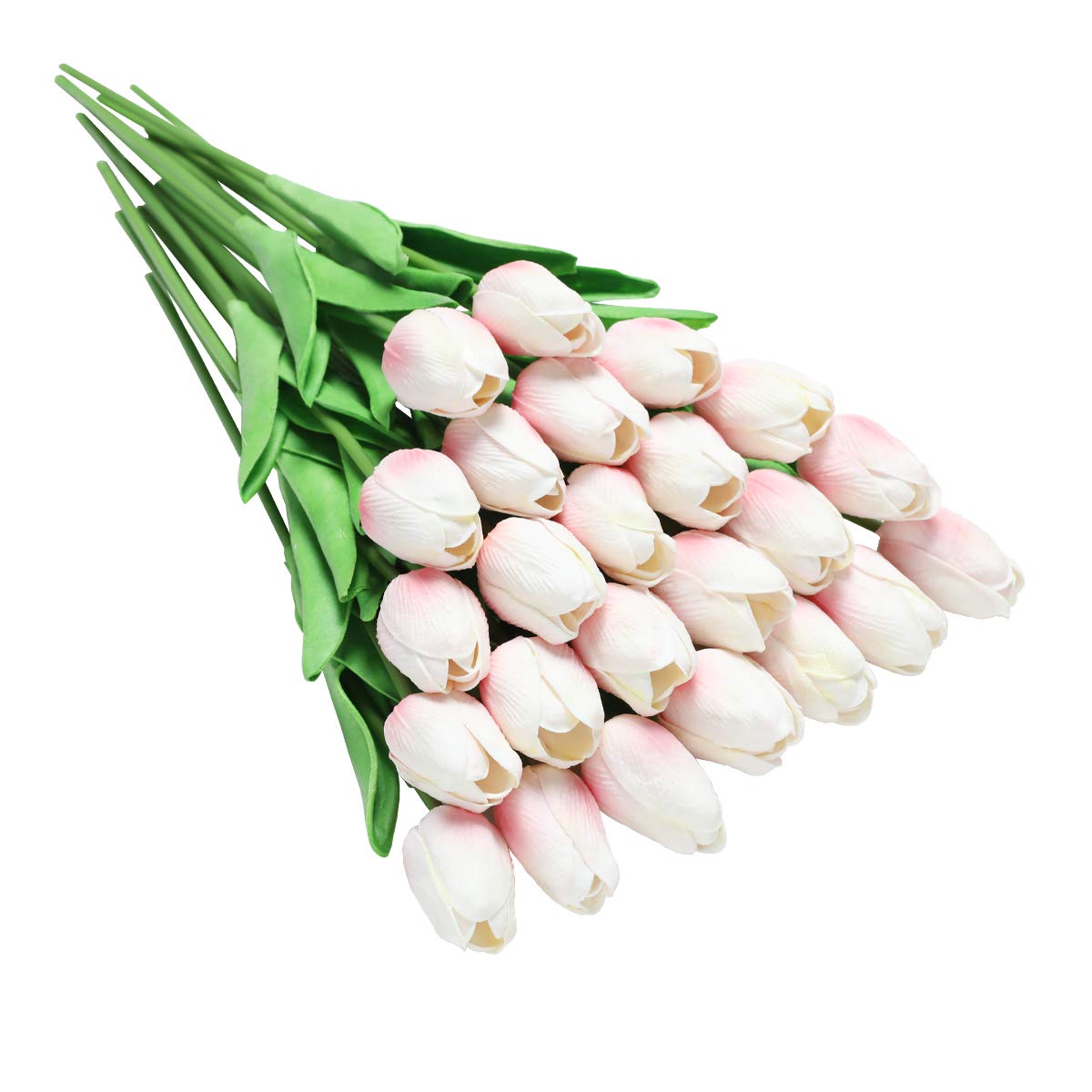 Amazon.com: FLORRALIA Pink Fake Tulips Artificial Flowers - 24 Pcs ...