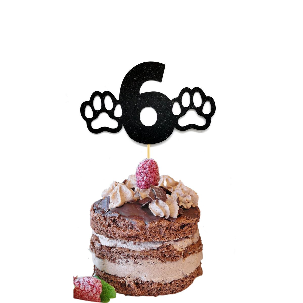 Amazon.com: Paw 6 Cake Topper Dog Black Glitter 6th Birthday Cake ...