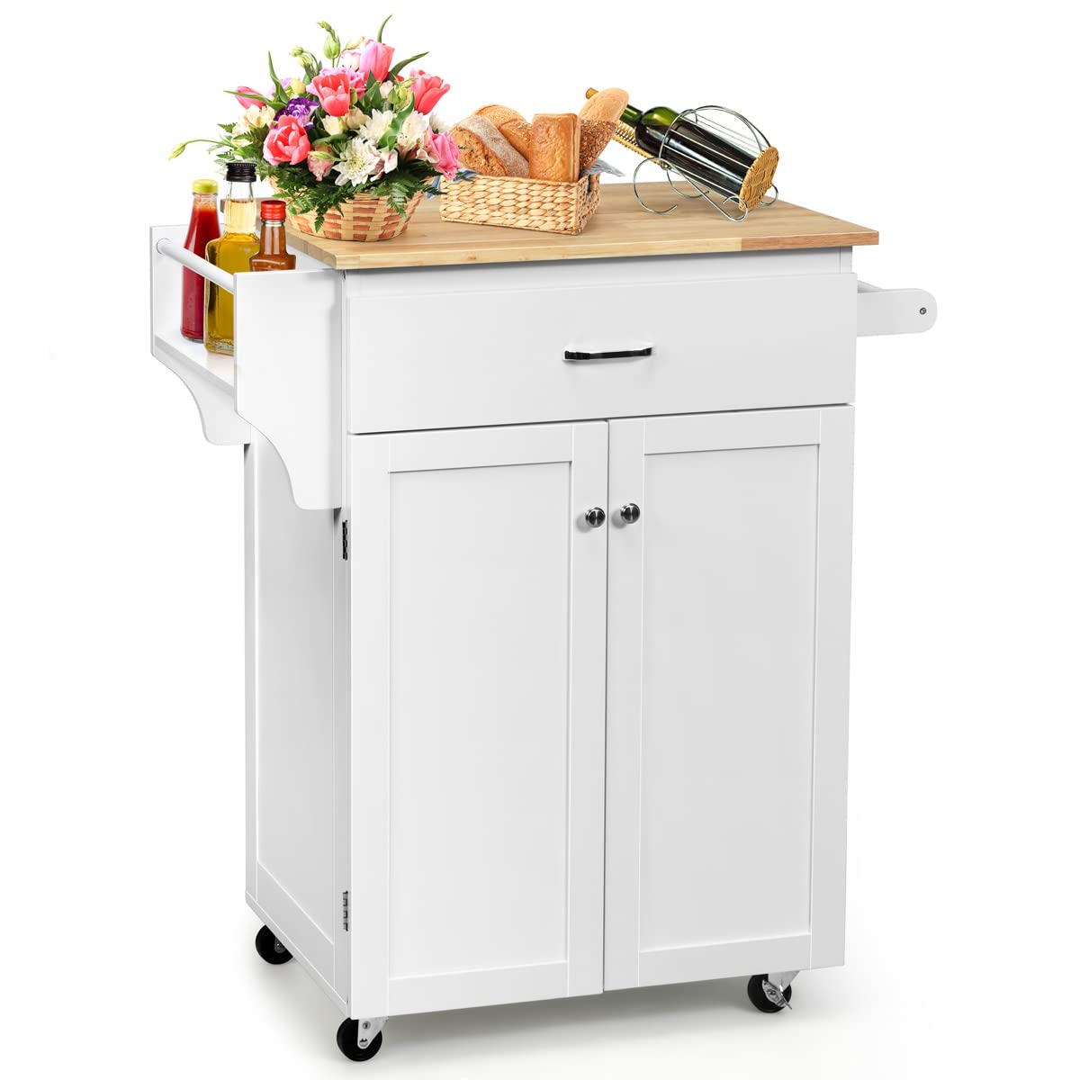 Amazon.com: Kitchen Cart with Solid Top, Kitchen Trolley Cart with ...