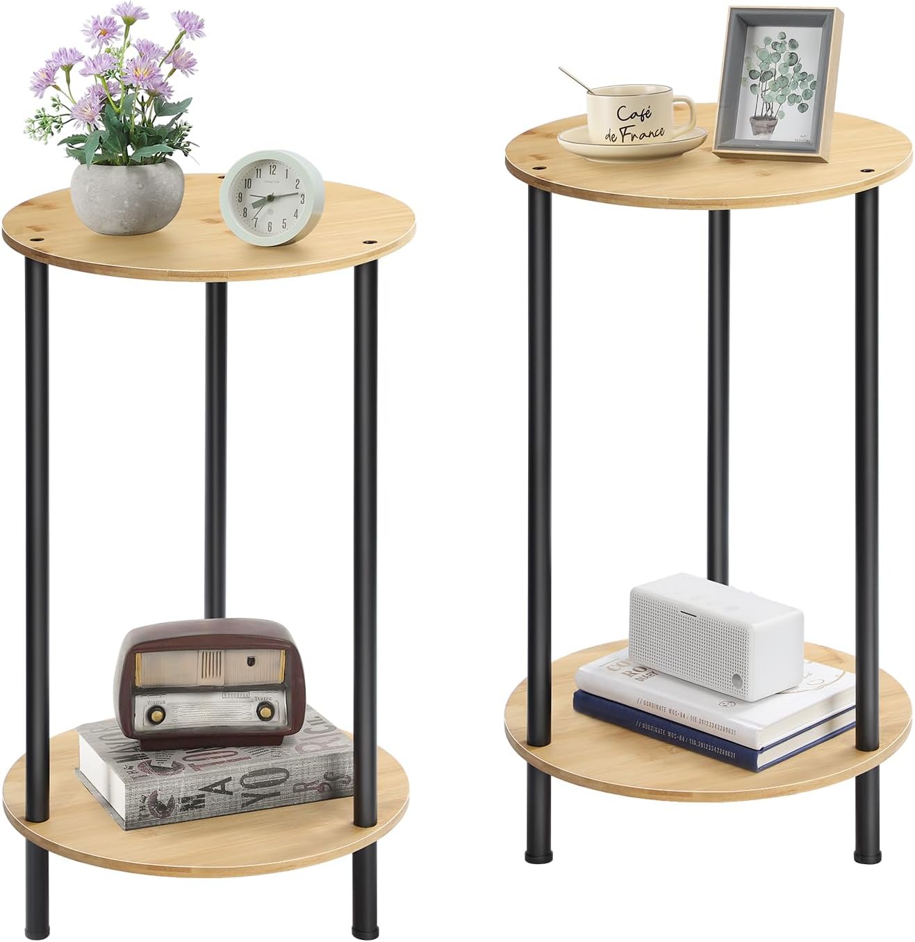 Amazon.com: MOOACE End Tables Set of 2, Small Round Side Table, 2 Tier ...
