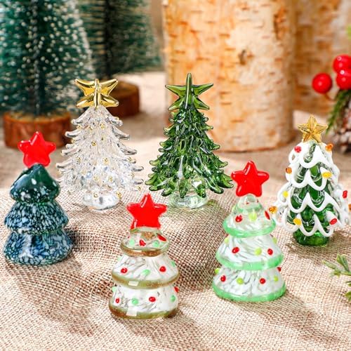 Amazon.com: 6 Pcs Glass Christmas Tree Gifts Set 2.4in Mini Green ...
