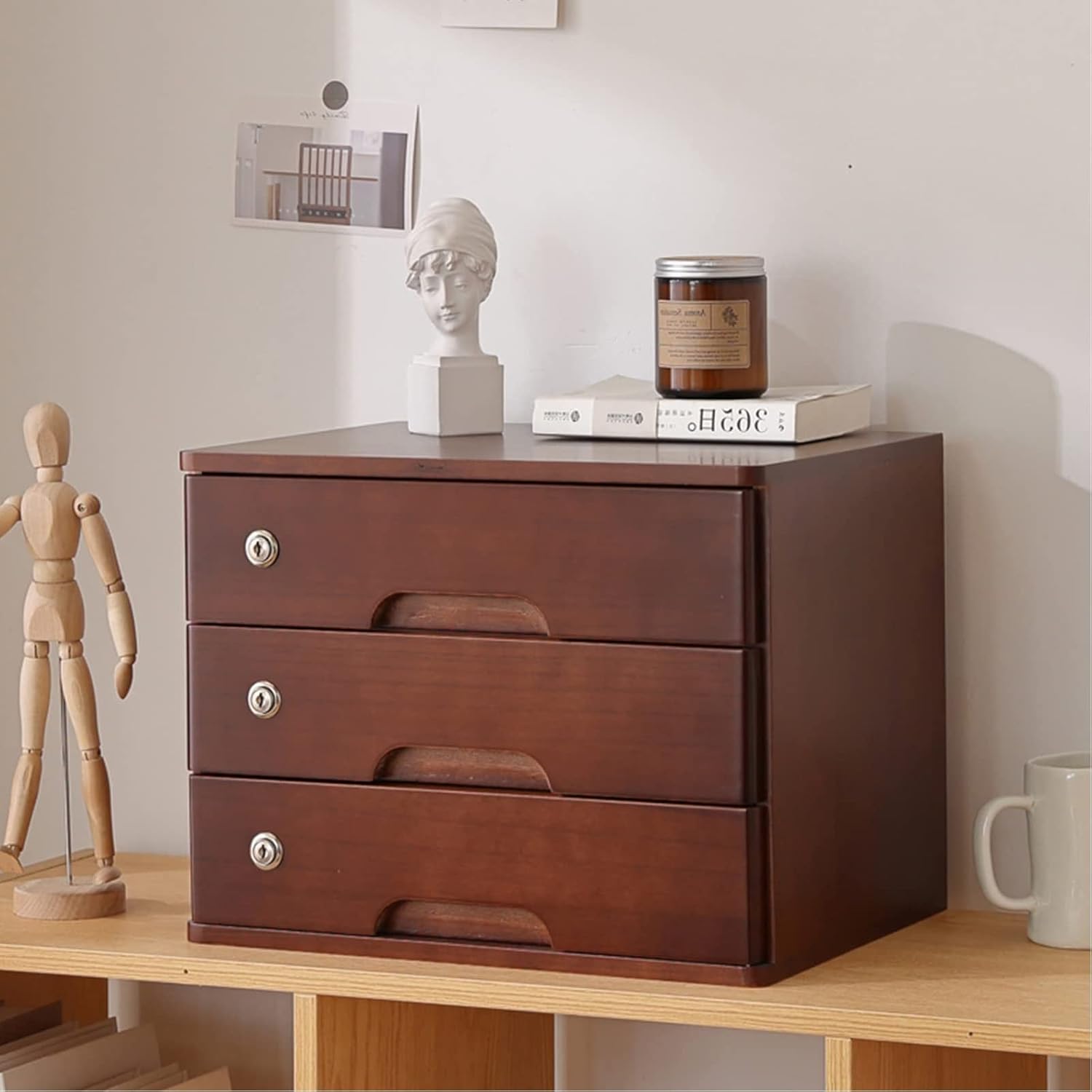 Solid Wood Desktop File Cabinet with Lock and Drawers Flat File Cabinet ...