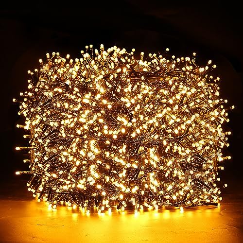 Quntis Outdoor Cluster Christmas Lights Warm White 50M 2000 LED Fairy ...