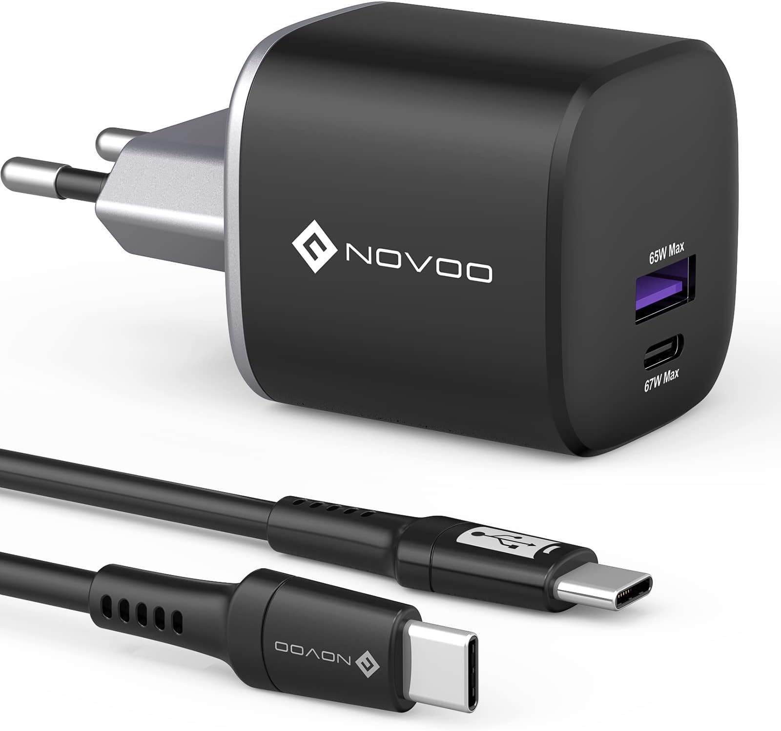 NOVOO Chargeur USB C 65W avec GaN, Chargeur Rapide Compact 2 Ports ...