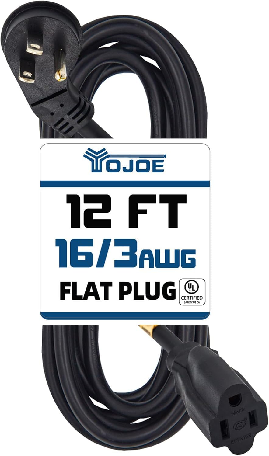 Amazon.com: YOJOE Flat Plug Indoor Extension Cord 12 ft, 3 Prong 13A ...