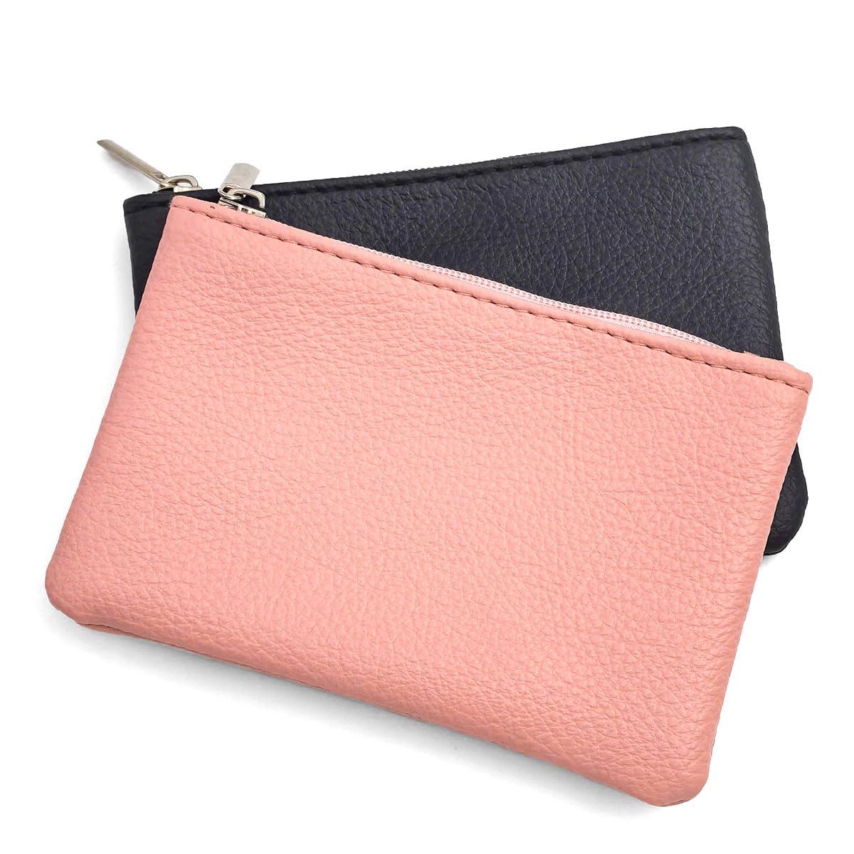 Coin Purse 2Pcs Pu Leather Lychee Grain Zip Portable Mini Coin Purse ...