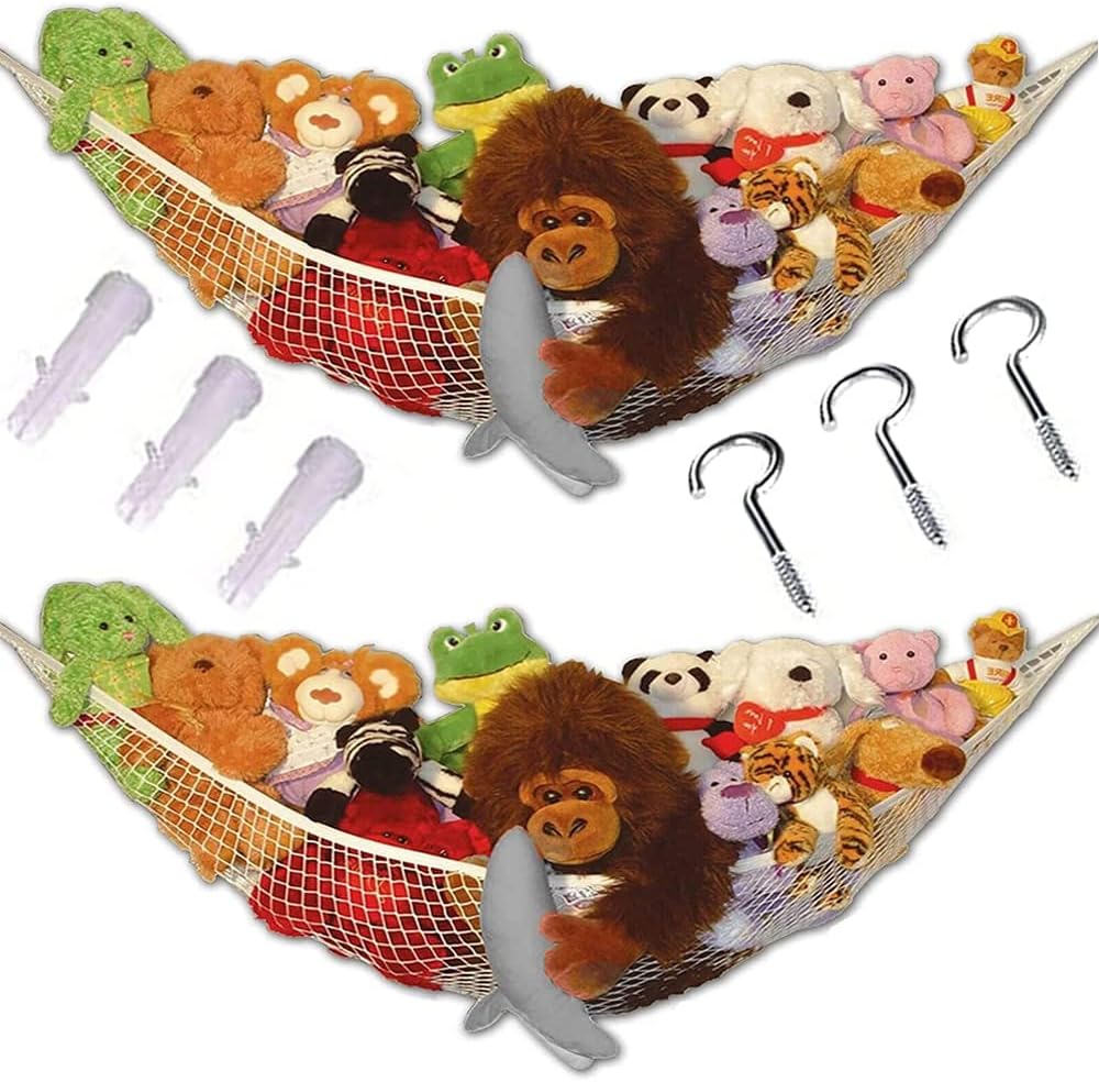 2PCS Toy Storage Hammock for Stuffed Animals Teddies Large Mesh Toys ...