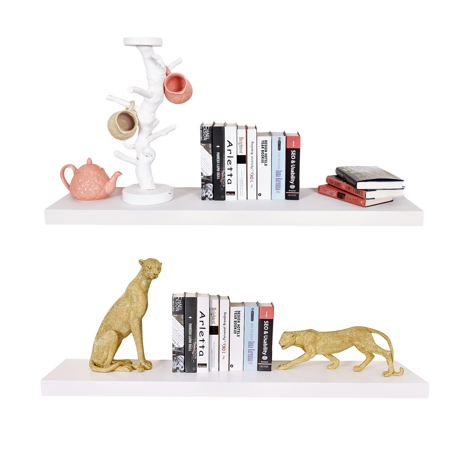 White 36" Floating Wall Mounted Shelves 2 Pack,12 Inch Deep Wide Panel ...