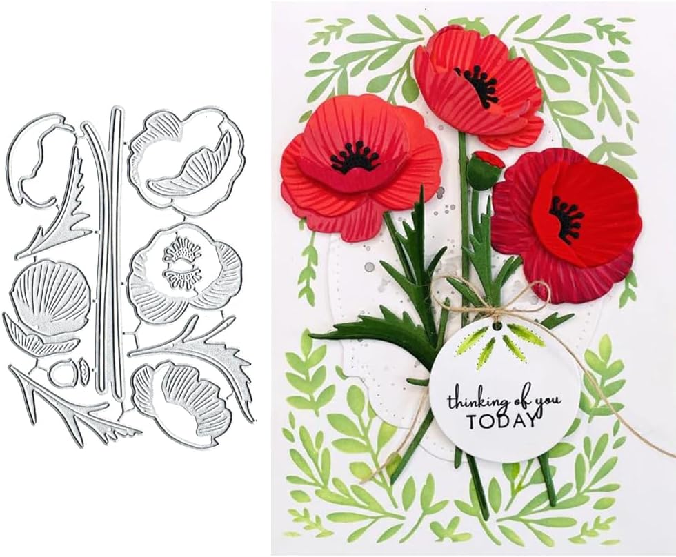 Poppies Flower Dies Metal Die Cuts, Poppies Flower Frame Metal Cutting ...
