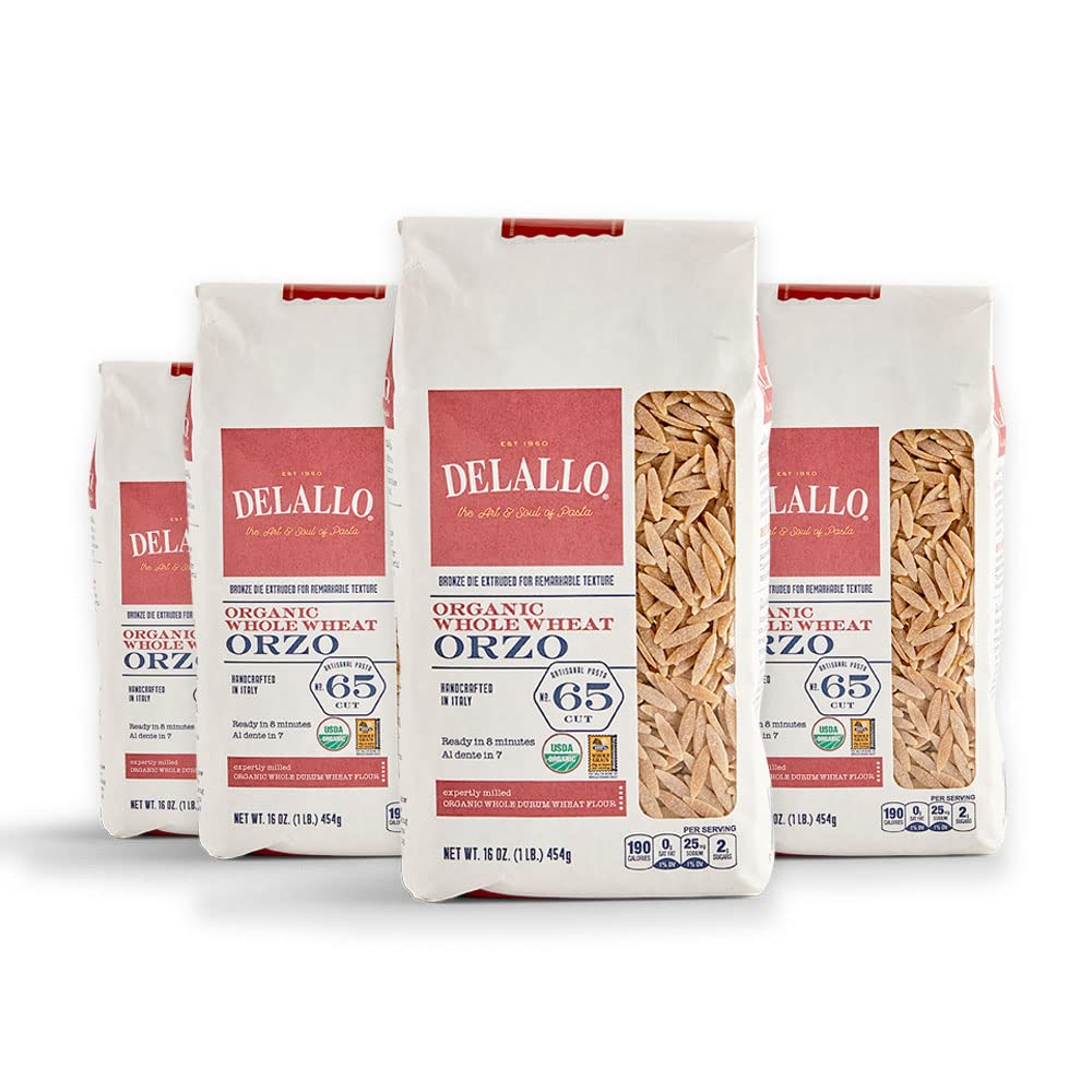 Buy DeLallo Whole Wheat Orzo Pasta, 1 Pound Bag, 4 Pack, , 100% Durum ...