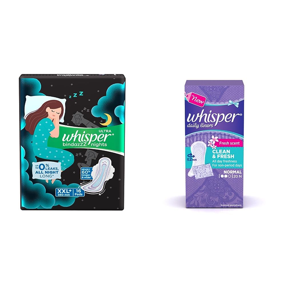 Buy Whisper Bindazzz Night Sanitary Pads|Pack of 16 thin Pads|XXL+|upto ...