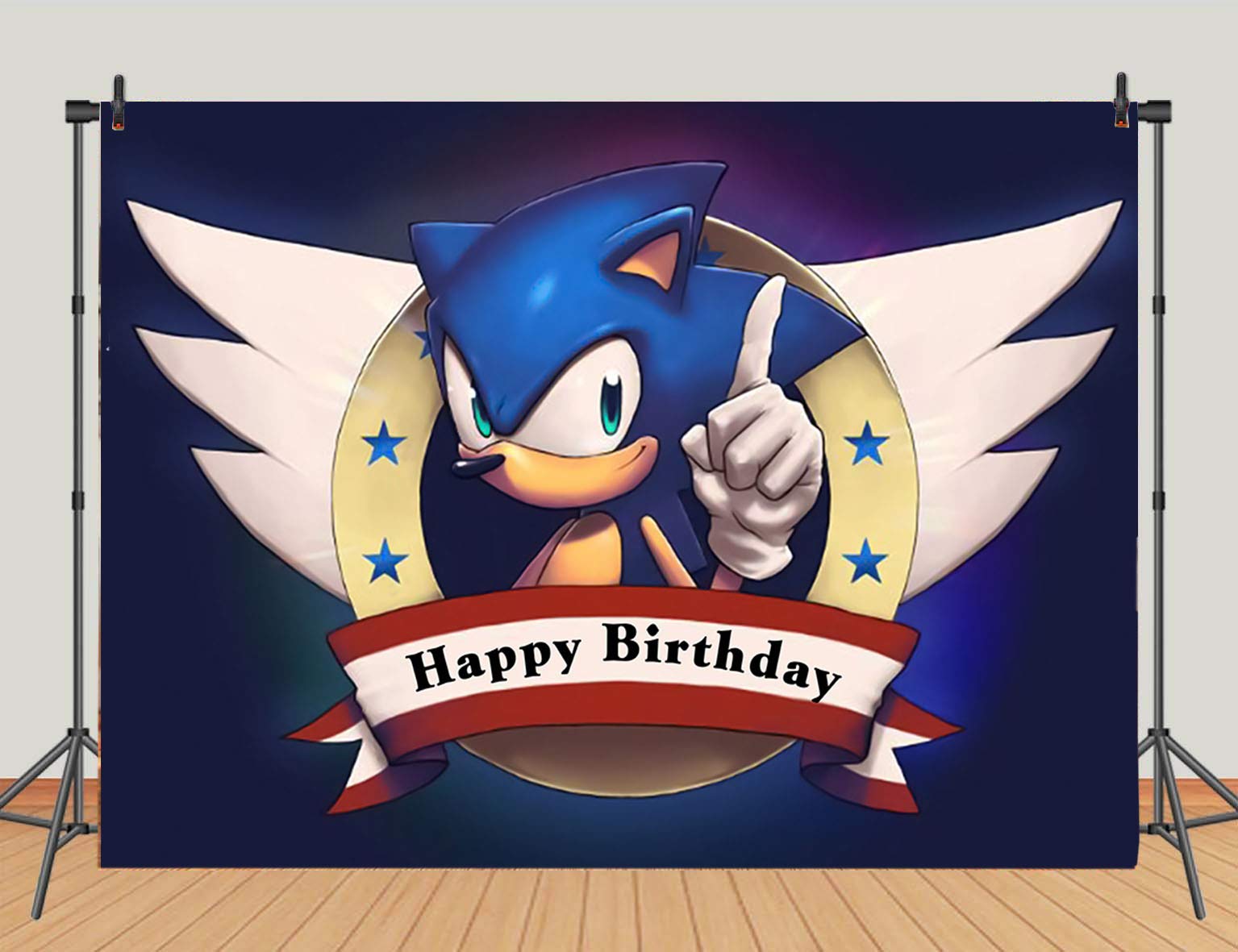 Buy Cartoon Blue Sonic Backdrops Sonic The Hedgehog Baby Shower Happy ...