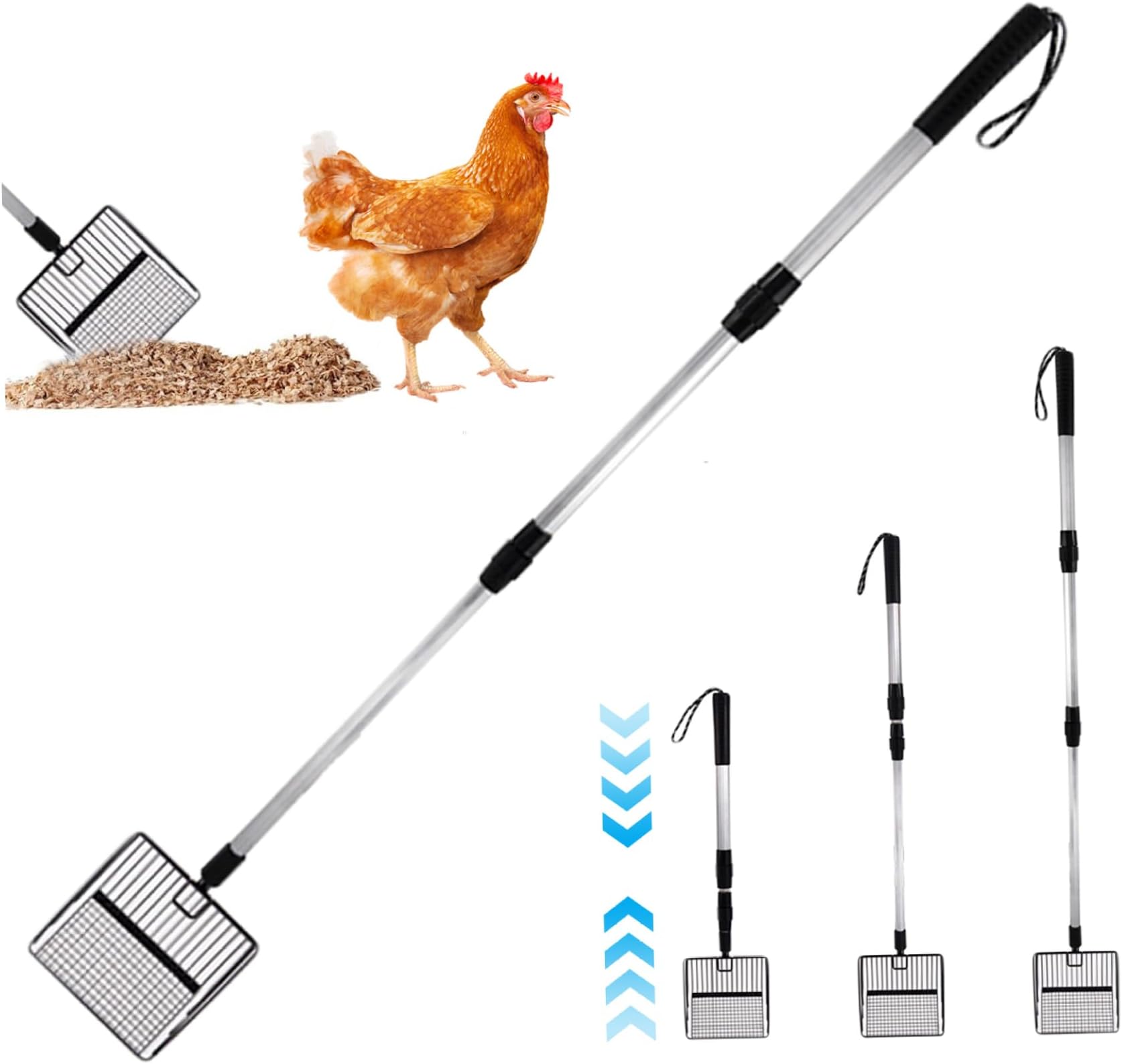 1PC Chicken Poop Scooper 42" Adjustable Cat Litter Scoop Detachable ...