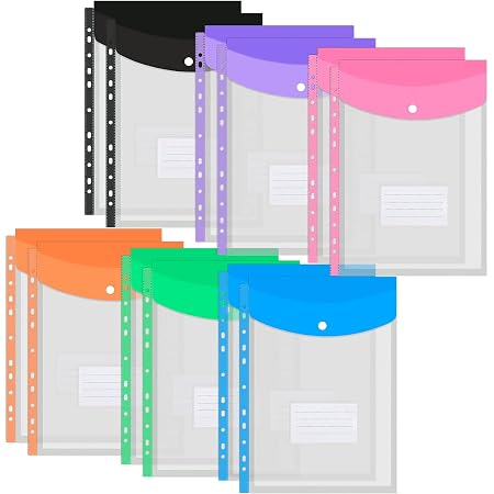 FOCCTS Punched Pockets A4 Plastic Wallets 12 Pack A4 Folders Wallets ...