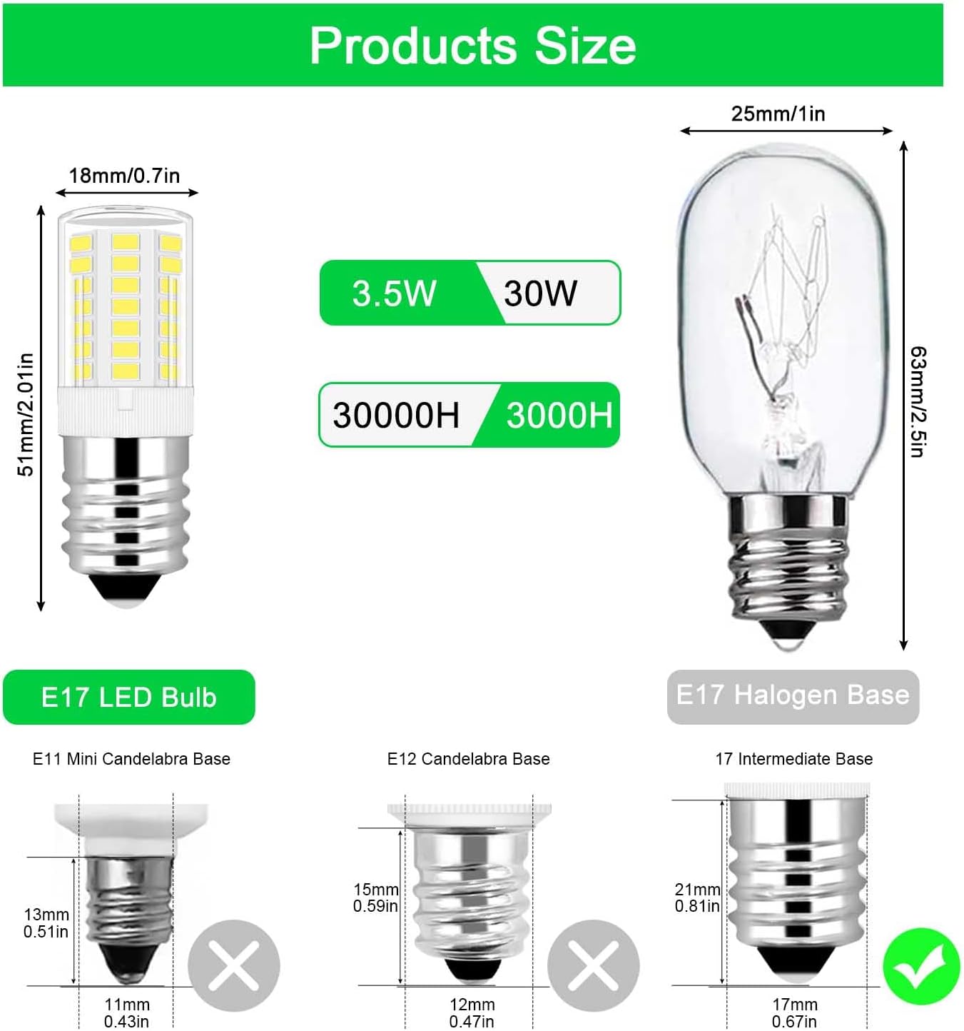 Bombilla LED E17 para microondas para refrigerador, campana extractora sobre estufa, 5000 K, luz ...