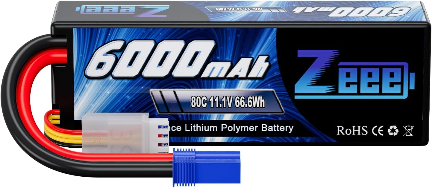 Amazon.com: Zeee 3S Lipo Battery 6000mAh 11.1V 80C Hard Case RC Battery with EC5 Plug for RC 1/8 ...