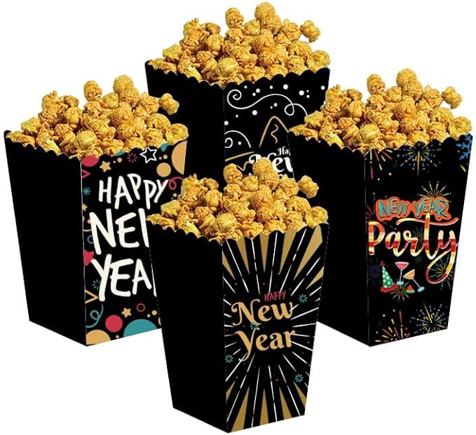 Dusenly 12pcs Happy New Year Popcorn Box Snack Treat Boxes Candy Cookie ...
