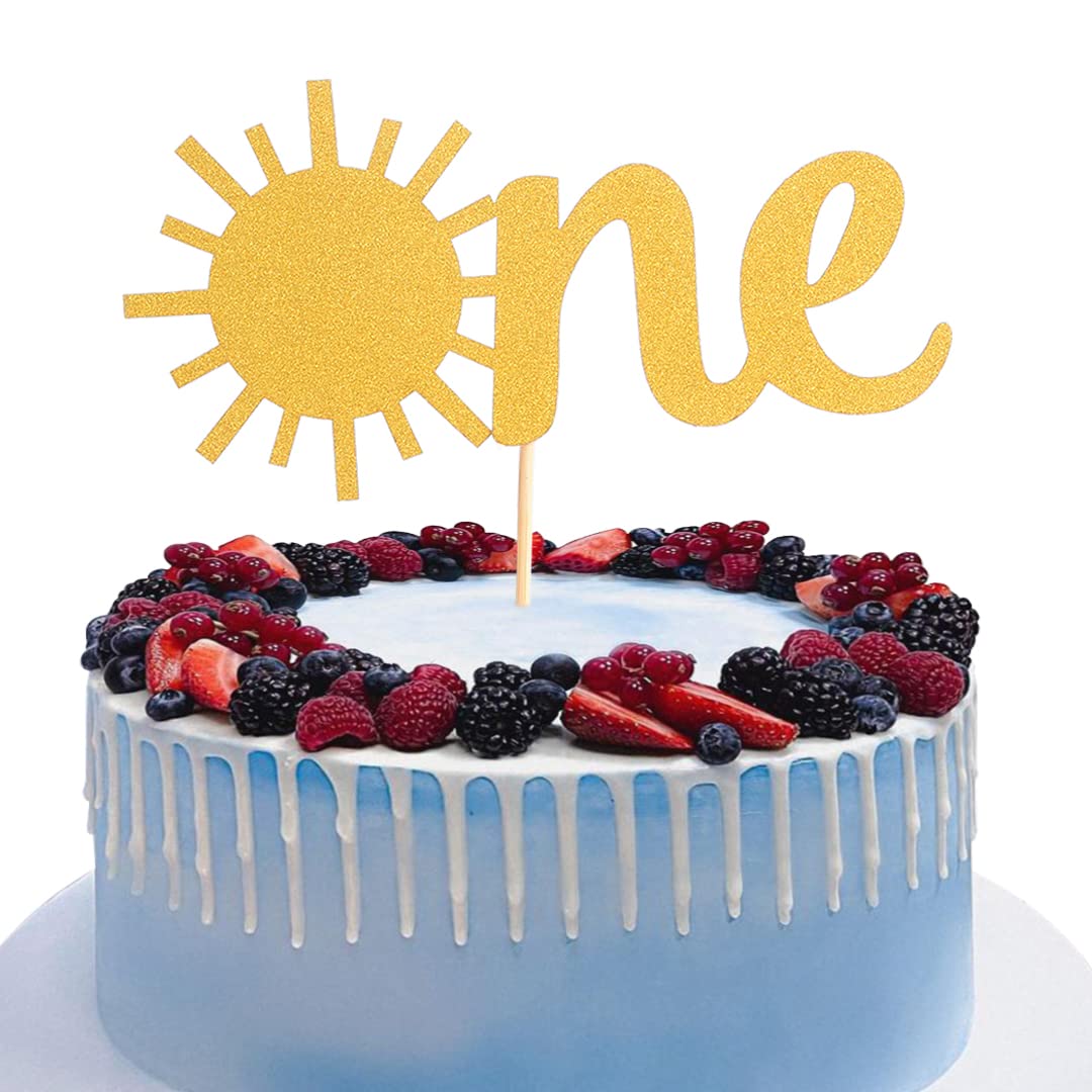 Sun One Birthday Cake Topper Single Sided Gold Glitter Sunshine ...