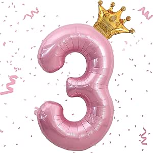 Amazon.com: Pink 40 Inch Giant Number 3 Balloon Set With Mini Crown for ...