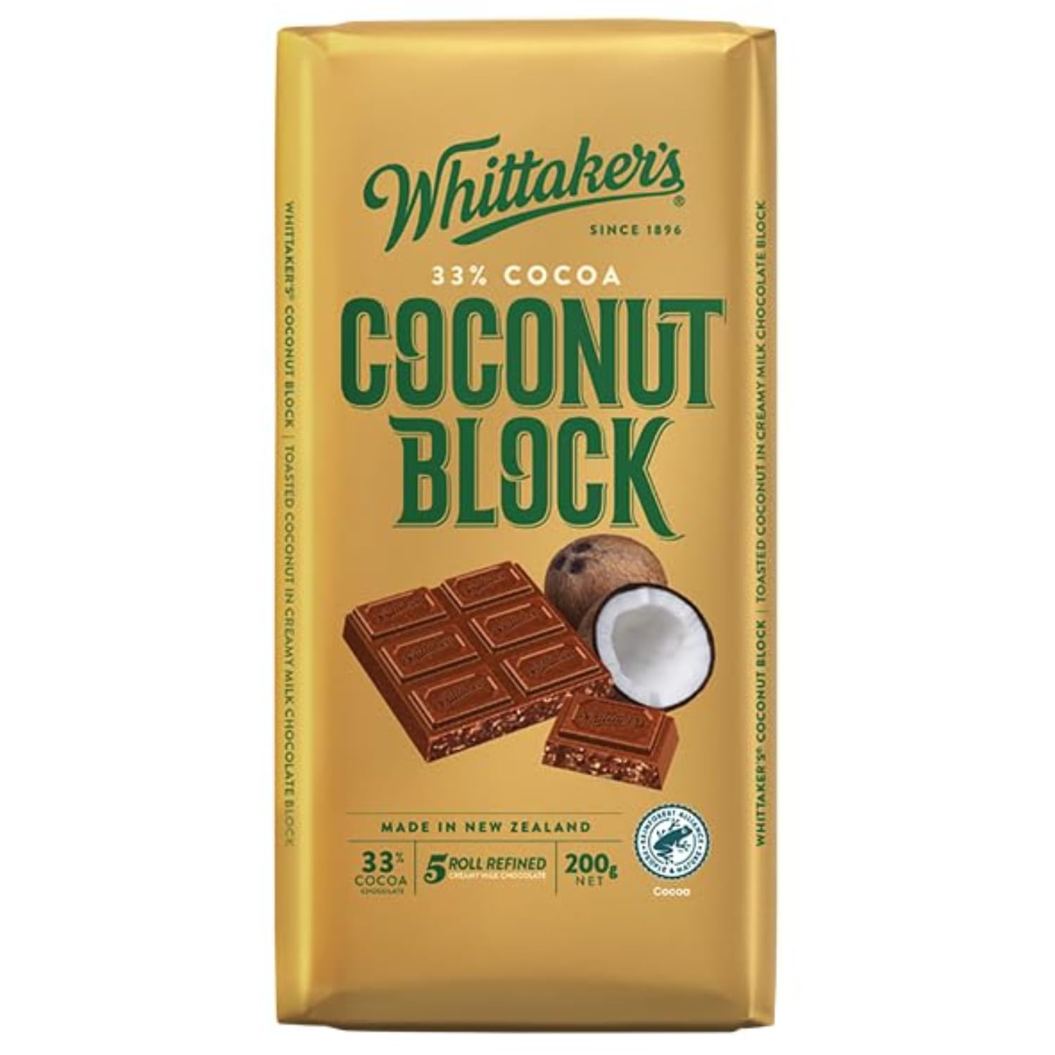 Whittaker’s Milk Chocolate Block – Coconut Block 33% Cacao 200g ...