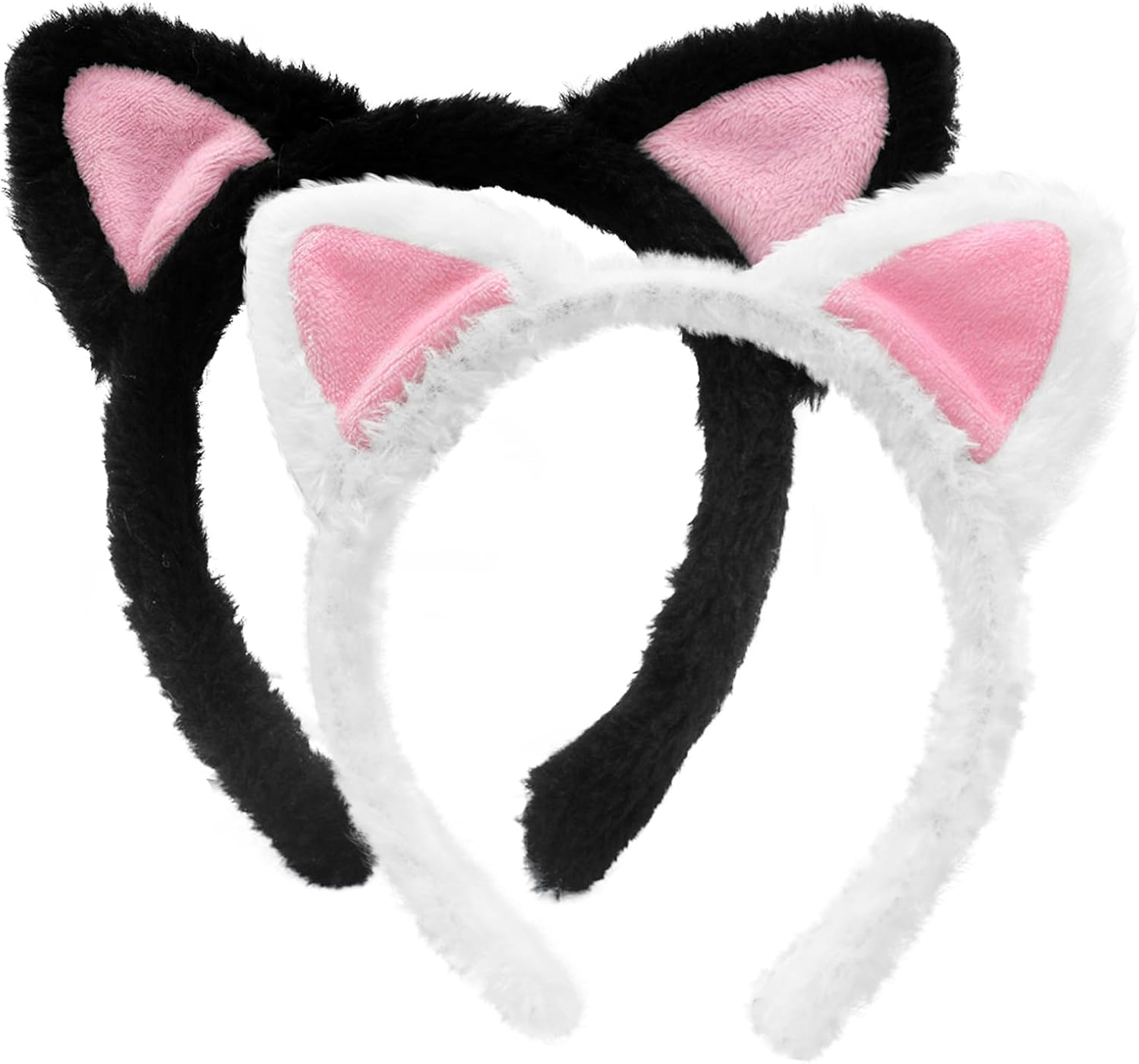 Amazon.com: 2-Pack Black and White Cat Ears Headbands - Pink Inner Ears ...