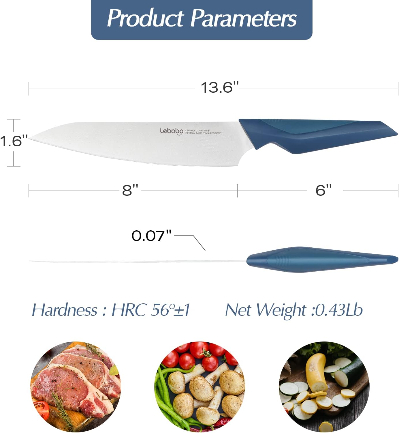 Lebabo Cuchillo de chef japonés de 8 pulgadas, cuchillo de cocina de 5. ...