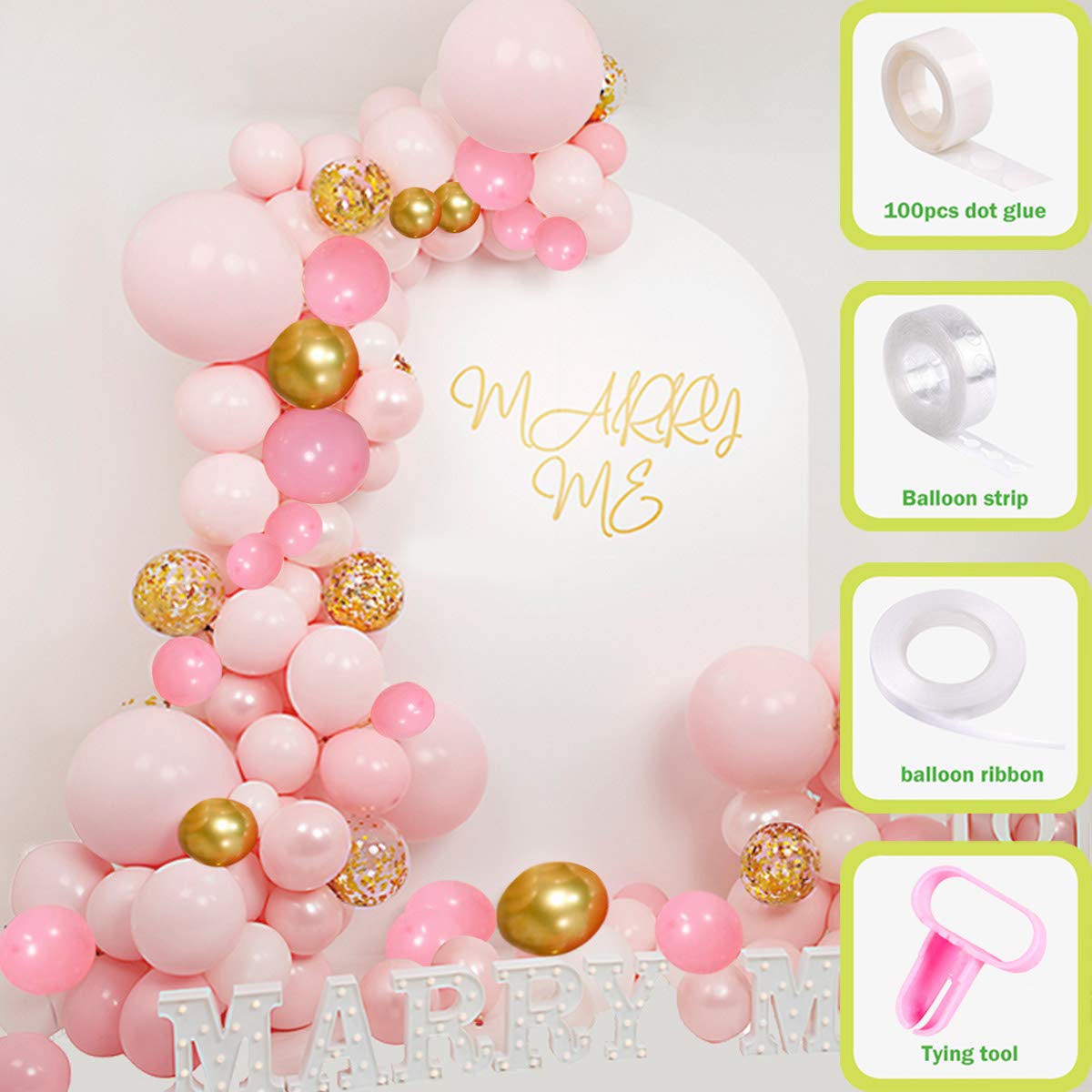 Girl Pink Balloon Garland Arch Kit With Rose Balloons Metallic ...